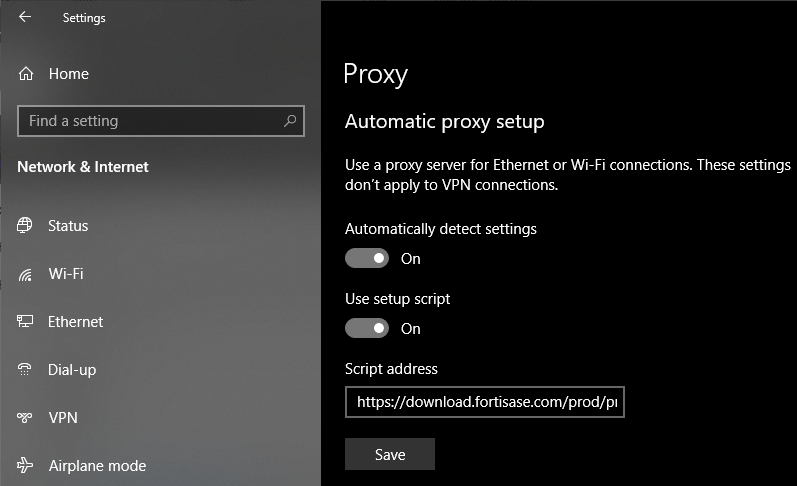 Configuring proxy settings on endpoints | FortiSASE 23.4.11 | Fortinet Document Library